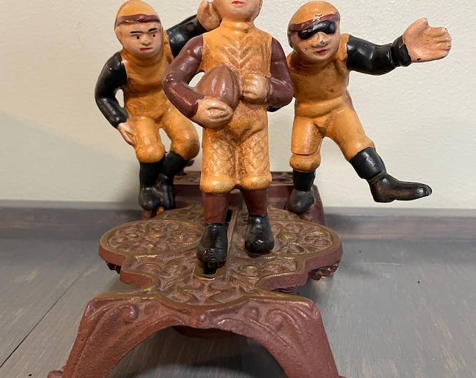 Vintage Cast Iron Mechanical Bank/rugby/football/americana/figural Door ...