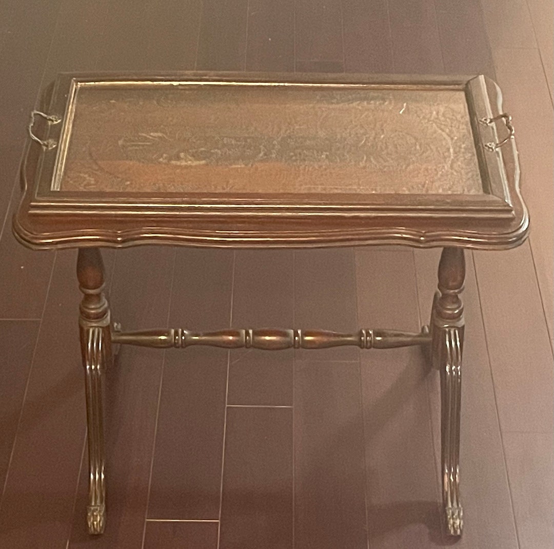 Antique Vintage Carved Wood Butlers Table/removable Glass Tray Table ...