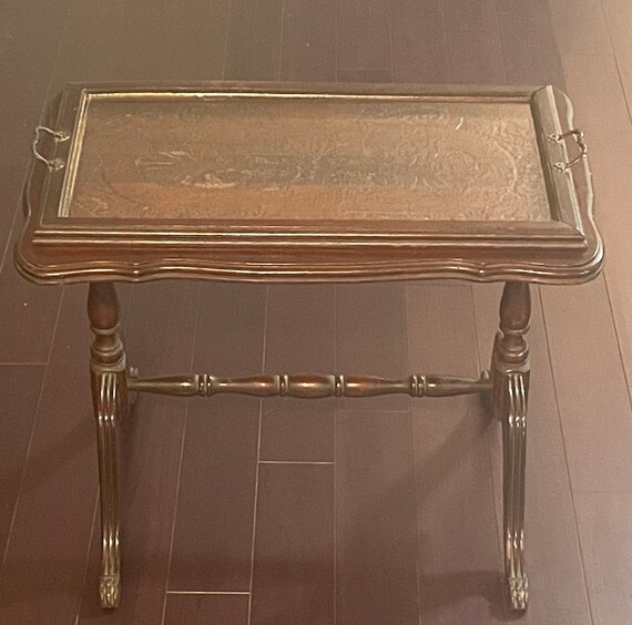 Antique Vintage Carved Wood Butlers Table removable Glass Tray Table top Tray breakfast in Bed side Table coffee Table claw Feet 1930s Etsy