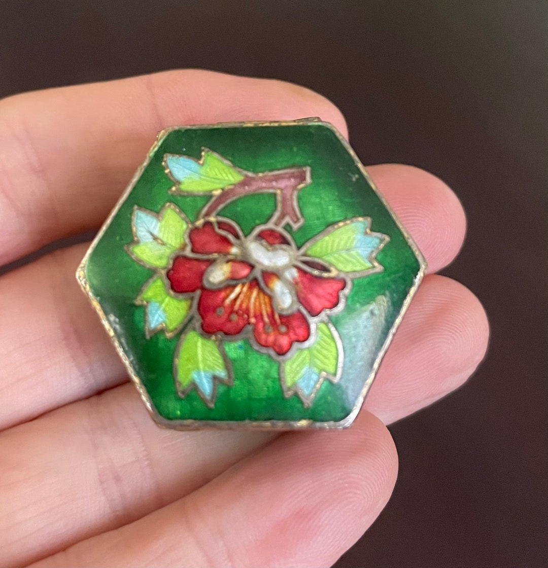 Vintage Chinese Green Cloisonné Miniature Hinged Pill Box/oriental Mini ...