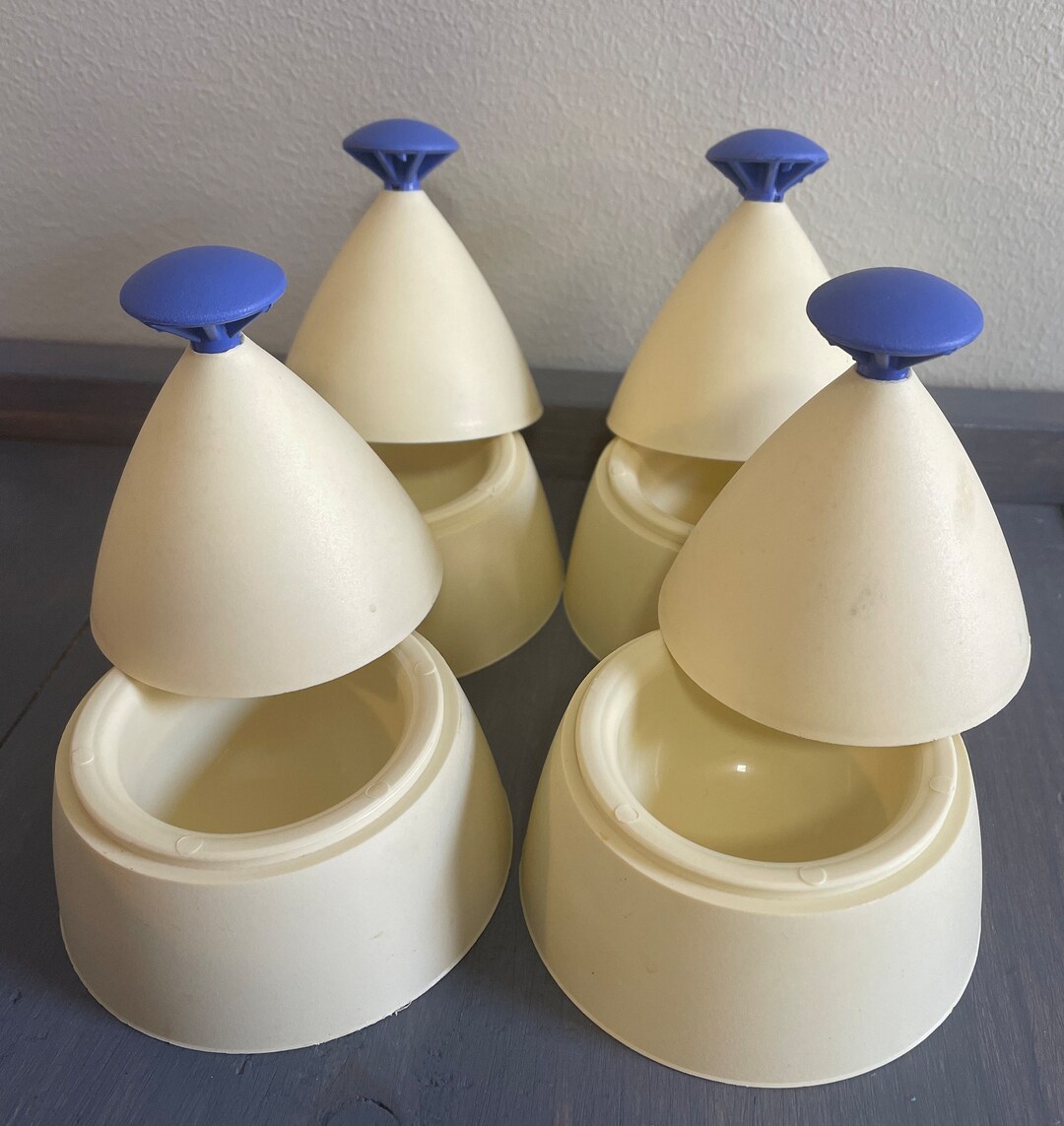 Vintage Postmodern Yellow and Blue Plastic Egg Cups With Snap Lids ...