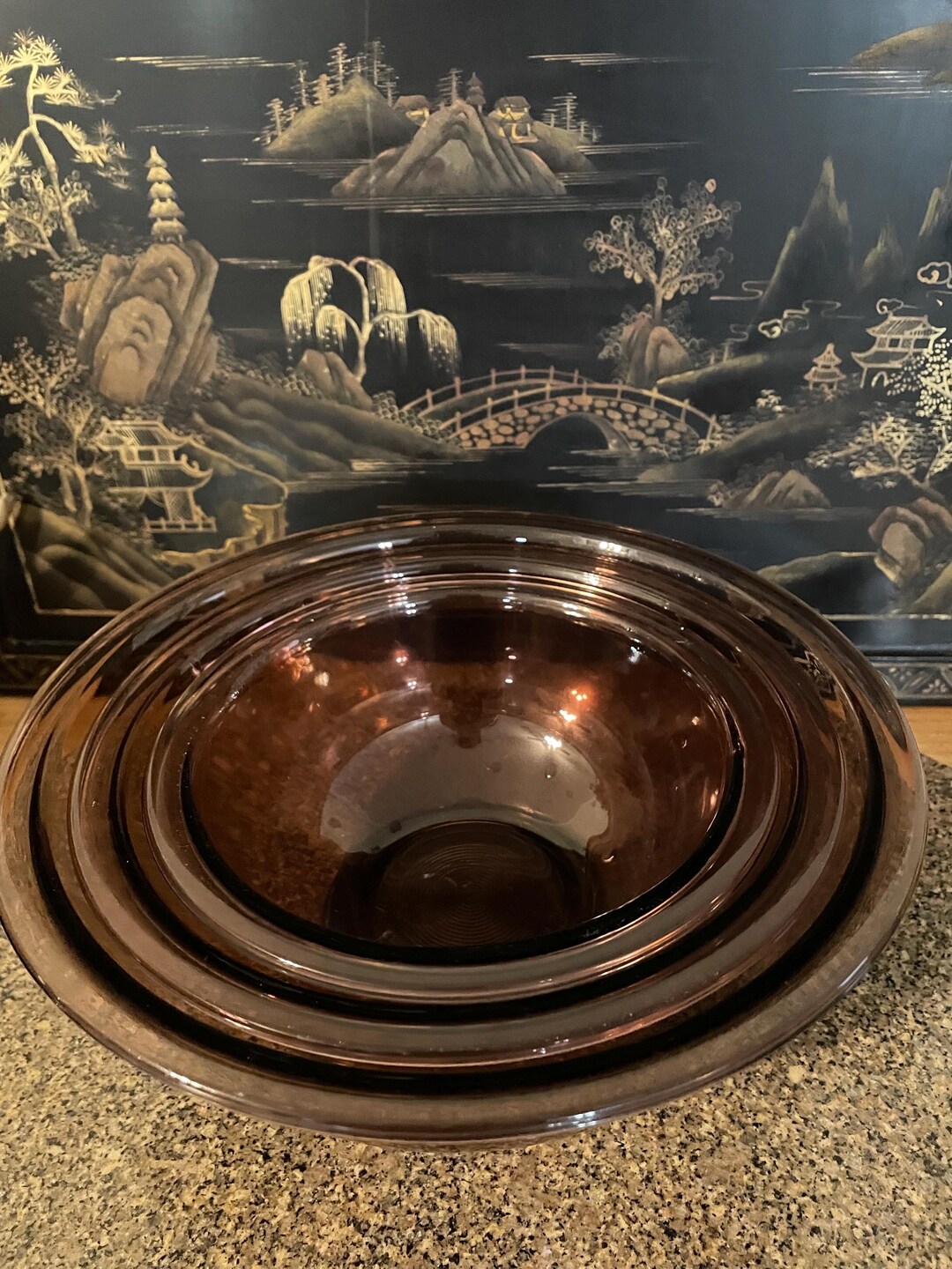 Vintage PYREX Brown Amber Glass Corningware Bowl Set/mixing Bowl/purple ...