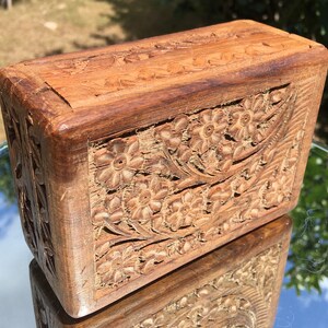 Vintage Hand Carved Wooden Box/solid Wood Keepsake Box/ornate Floral ...