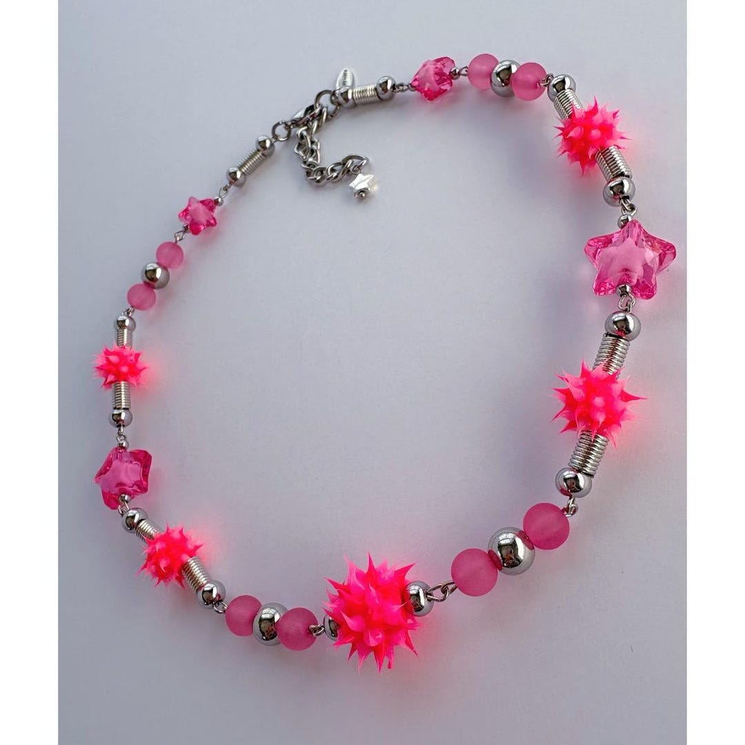 Y2K Jelly Spike Choker Pink Star Necklace - Etsy
