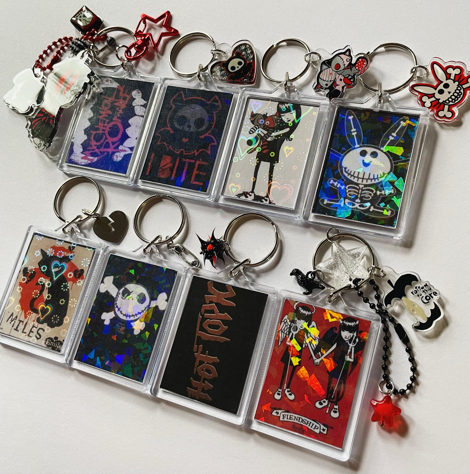Early 2000s Y2k Holographic Keychains Emo Charms Emily the Strange ...