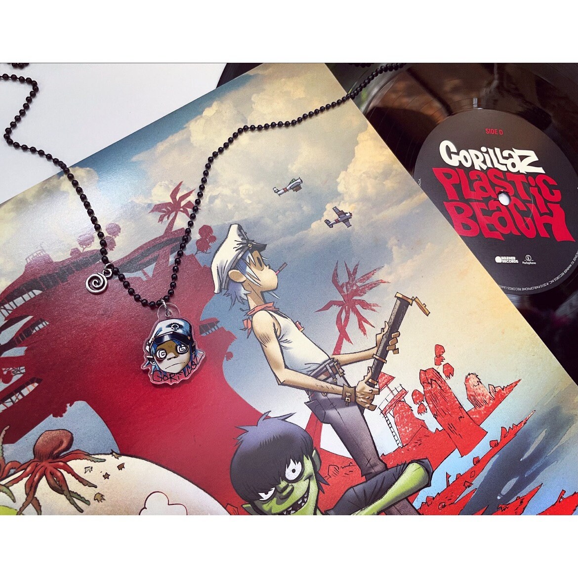 Gorillaz Necklace Band Music Jewelry Black Ball Chain Swirl Charms See ...