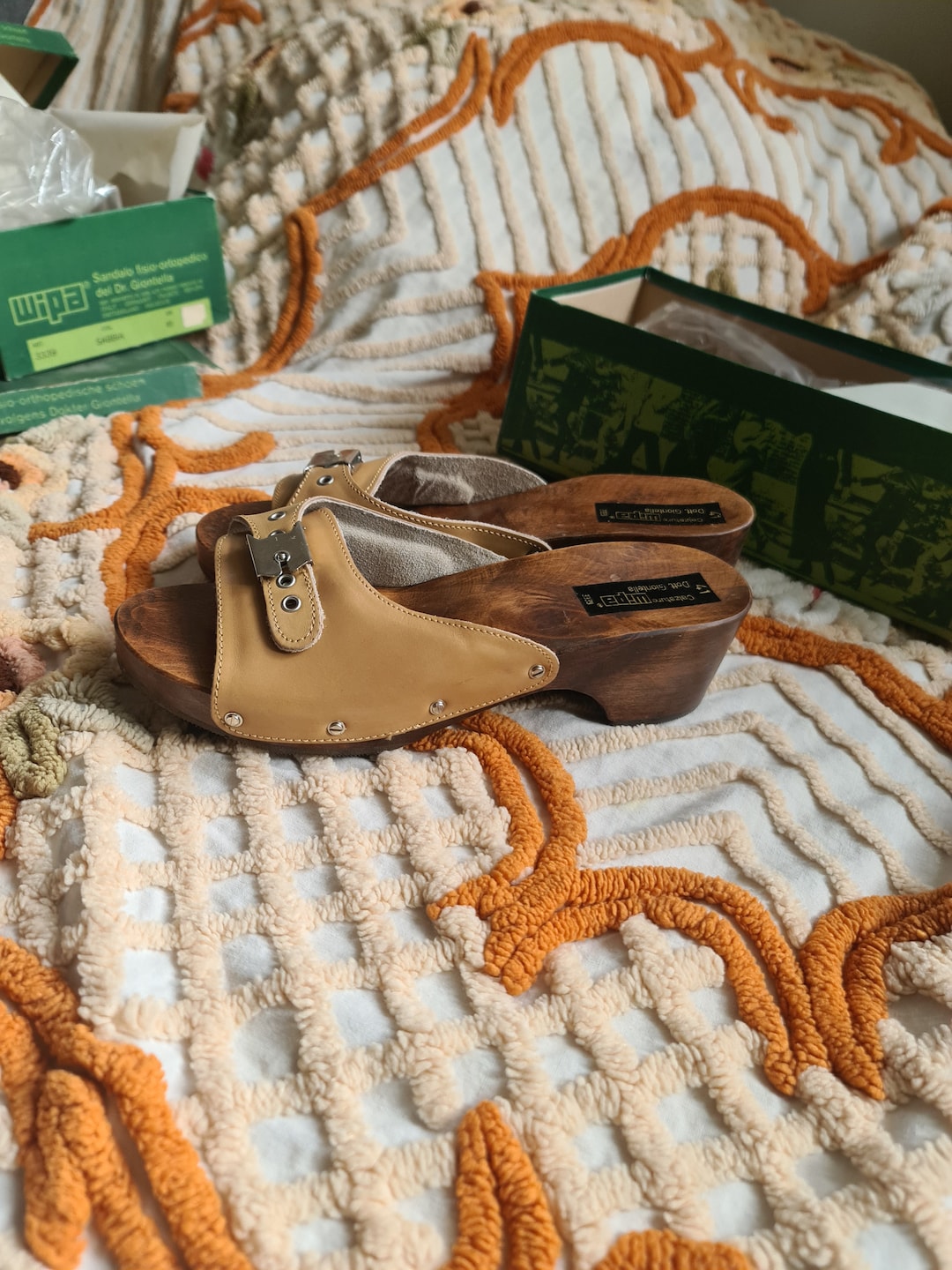 1980s Vintage Clogs Open Toe Wooden Sandals Leather Deadstock Handmade ...