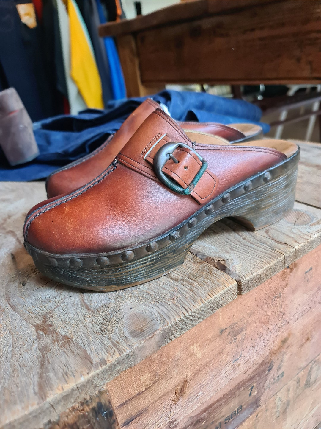 1960s Vintage Clogs Platform Sandals Leather Woodstock Handmade - Etsy