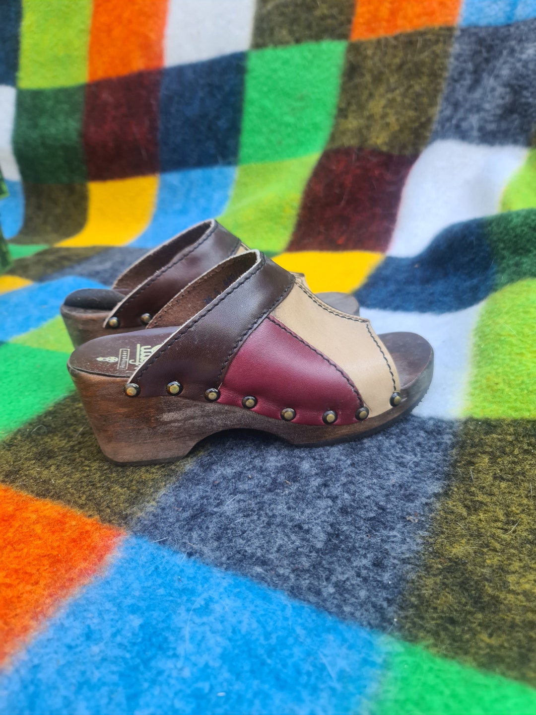 1960s 1970s Vintage Clogs Platform Wooden Sandals Leather Woodstock ...