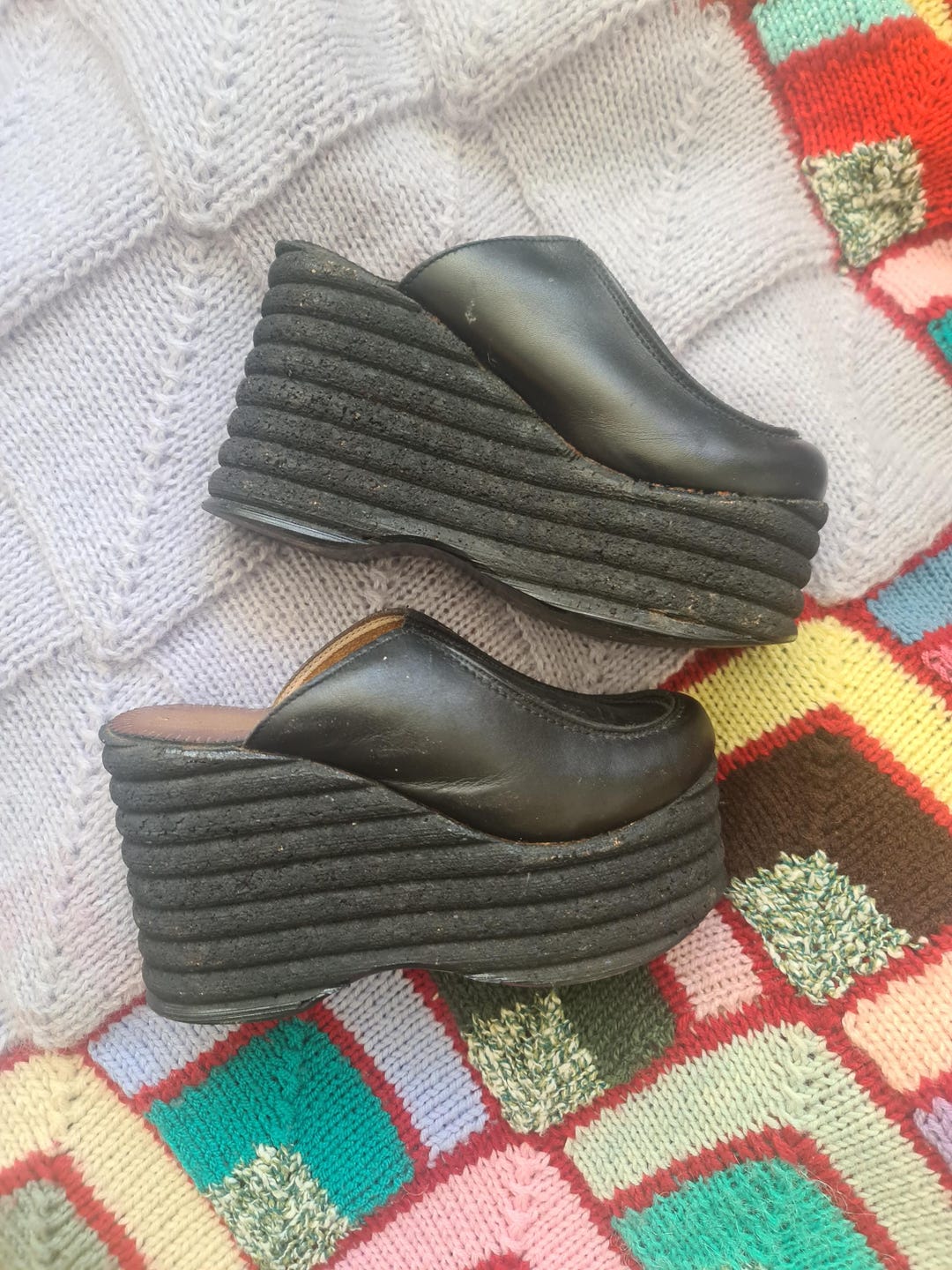 70s Handmade Clogs Cork Platform Leather 1960 1970 Vintage Hippie ...