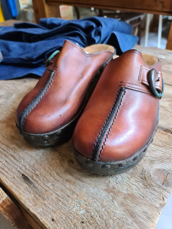 1960s vintage clogs platform sandals leather woodstoc… - Gem