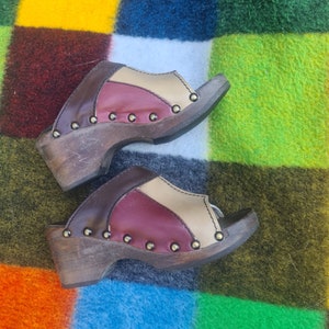 1960s 1970s Vintage Clogs Platform Wooden Sandals Leather Woodstock ...
