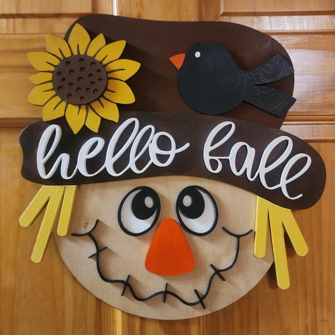 Hello Fall Scarecrow Door Hanger – 14" Wooden Autumn Sign With ...