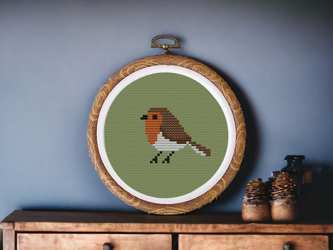 Robin Cross Stitch Pattern, Simple X Stitching, Tiny Cute Bird Motif ...
