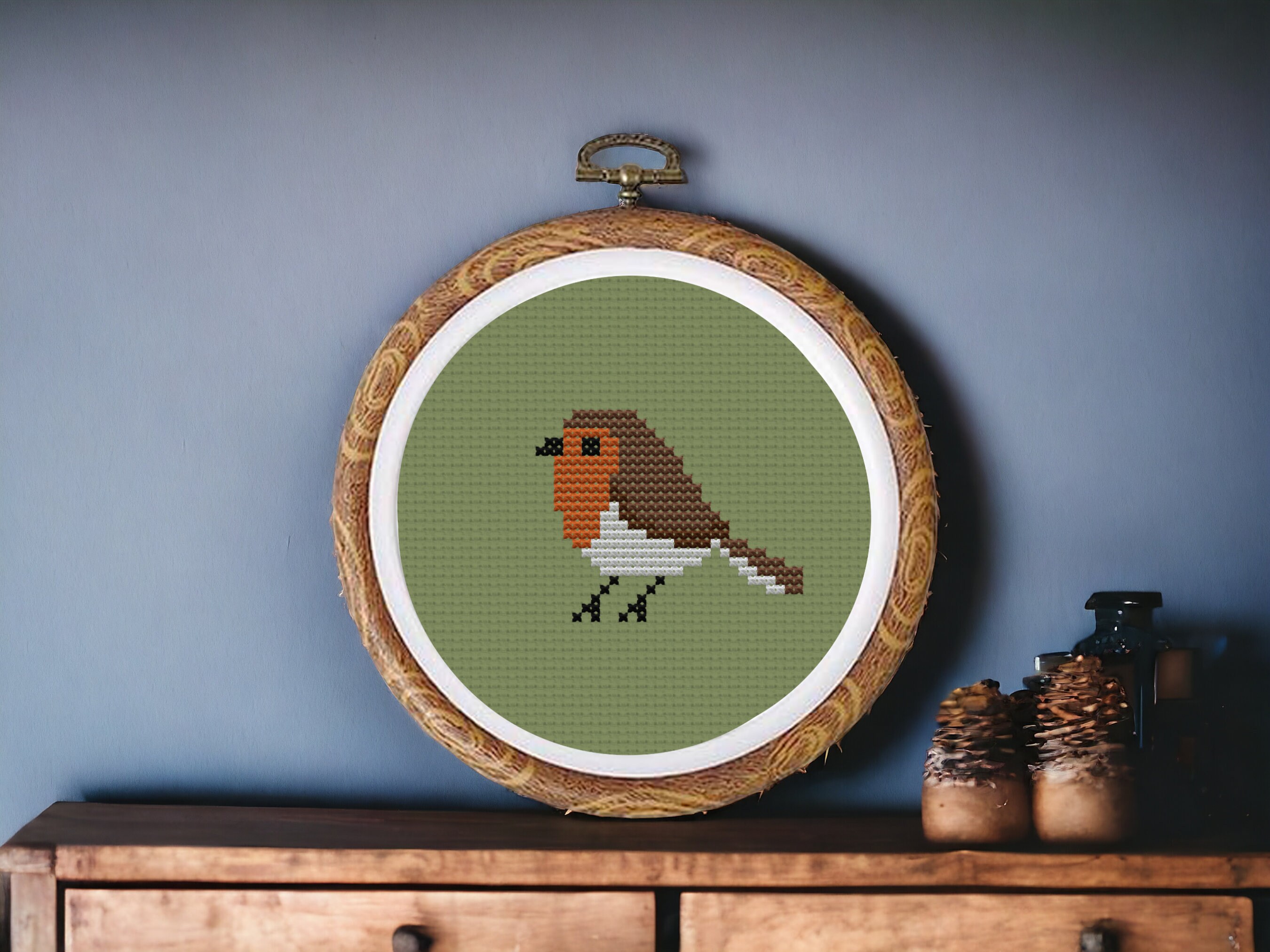 Robin Cross Stitch Pattern, Simple X Stitching, Tiny Cute Bird Motif ...