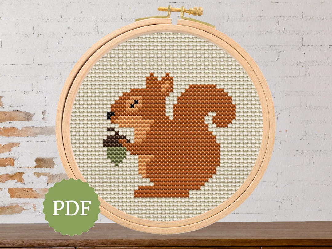 Squirrel and Acorn Cross Stitch Pattern, Diy Woodland Nursery Decor ...