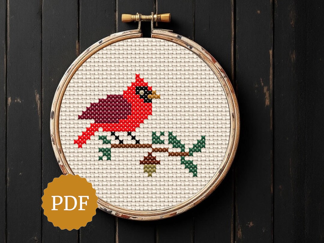 Autumn Cardinal Counted Cross Stitch Pattern, Rustic Christmas Ornament ...