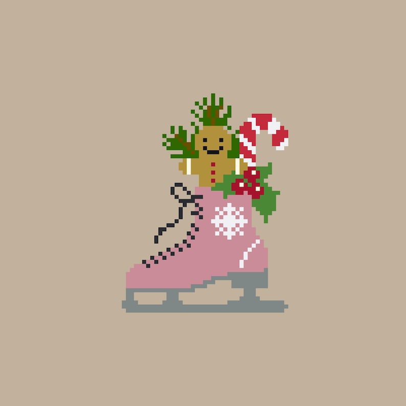 Christmas Ice Skate Cross Stitch Pattern, Gingerbread Man & Candy Cane ...