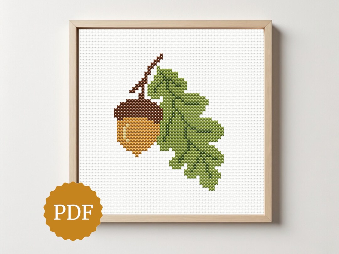 Acorn Cross Stitch Pattern, Oak Leaf Embroidery, Autumn Folk Nature ...