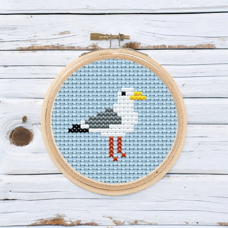 Mini Seagull, Tiny Cross Stitch Pattern, Nautical Embroidery for Marine ...