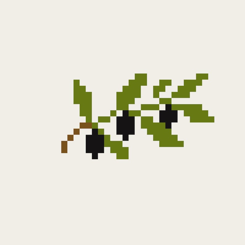 Greek Olive Branch Cross Stitch Pattern, Minimalist Mediterranean ...