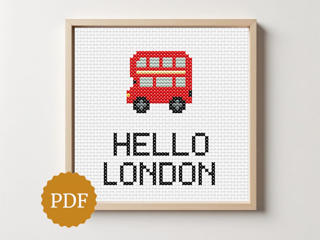 Red Bus Cross Stitch Pattern, Hello London Embroidery PDF, Double ...