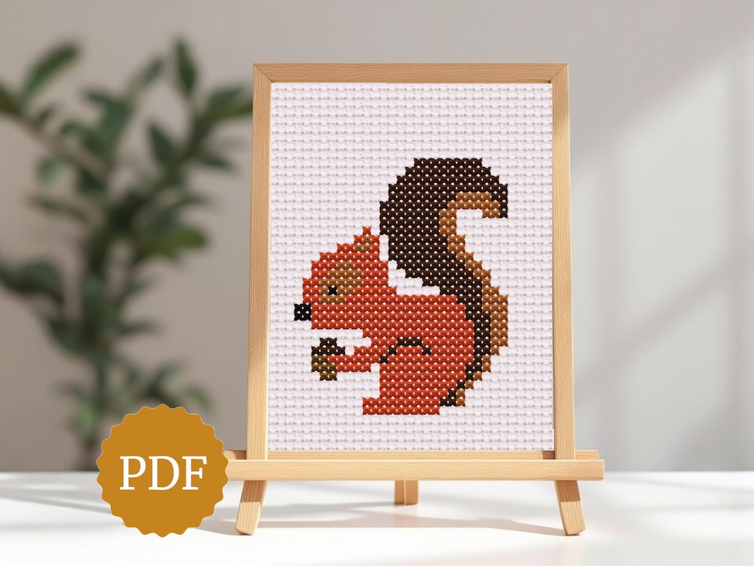 Squirrel Cross Stitch Pattern, Cute Woodland Animals, Minimal Wall ...