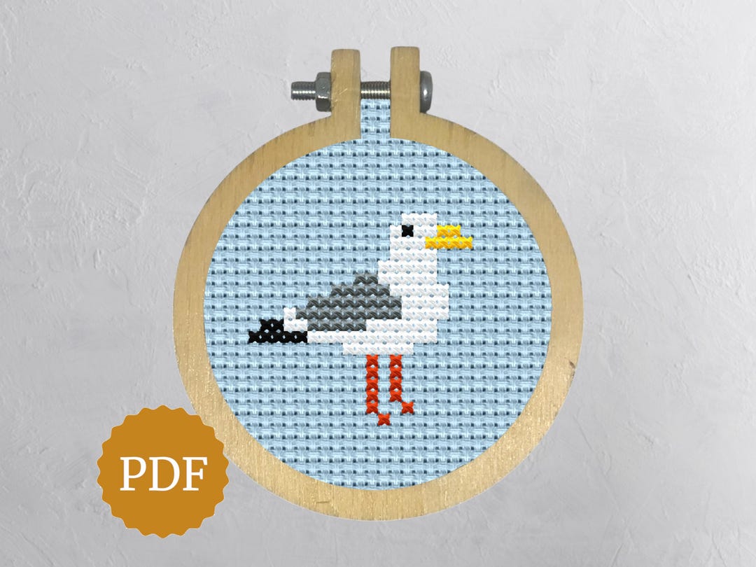 Mini Seagull, Tiny Cross Stitch Pattern, Nautical Embroidery for Marine ...