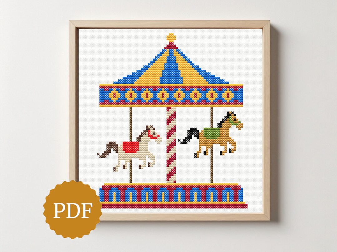 Vintage Carousel Cross Stitch Pattern, Merry Go Round Nursery Decor ...