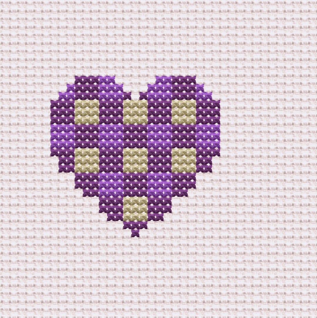 Violet Heart, Pastel Purple Check Pattern, Cross Stitch PDF, Romantic ...