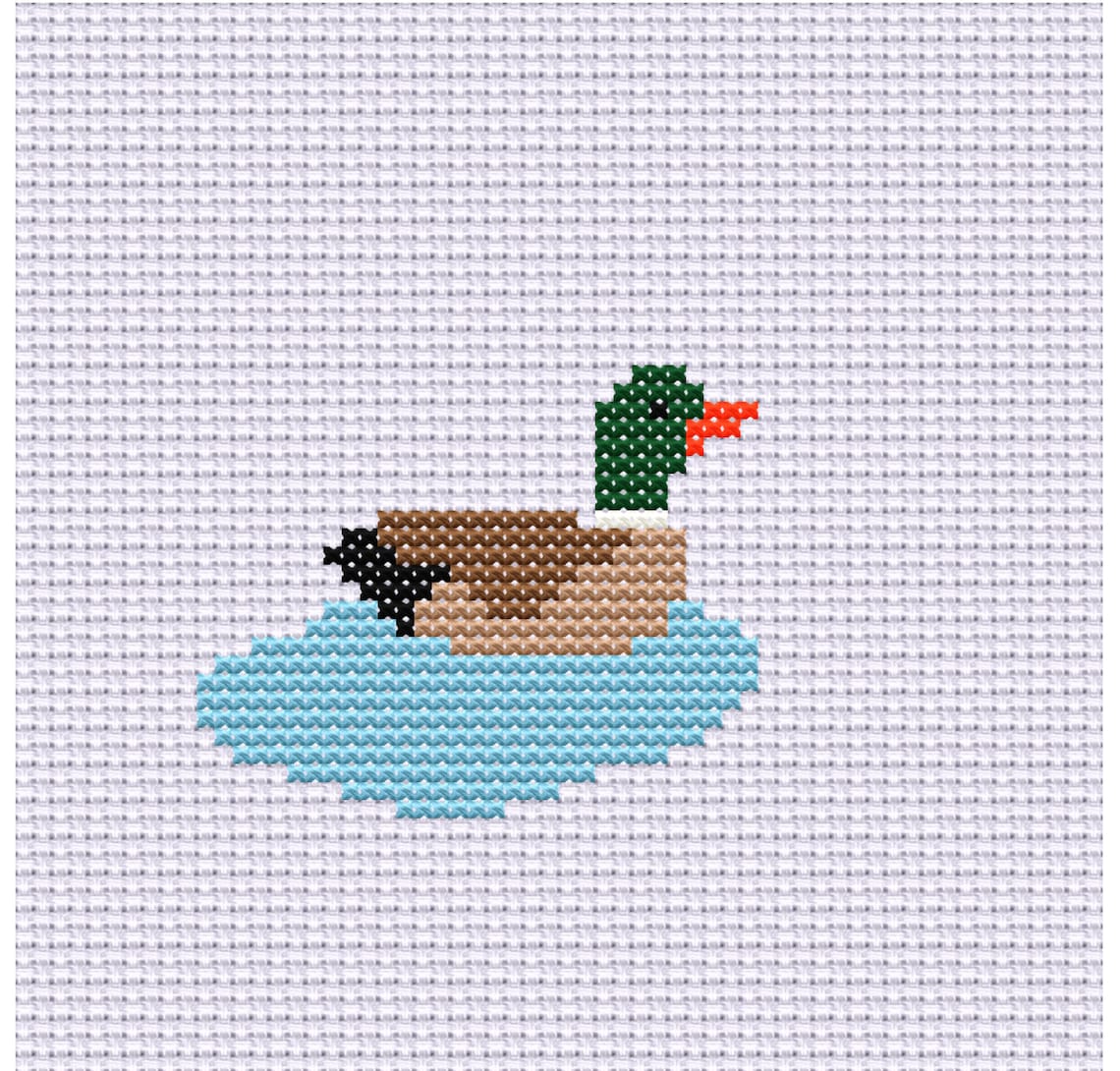 Green Head Duck, Counted Cross Stitch Mallard Duck, Miniature Pattern ...