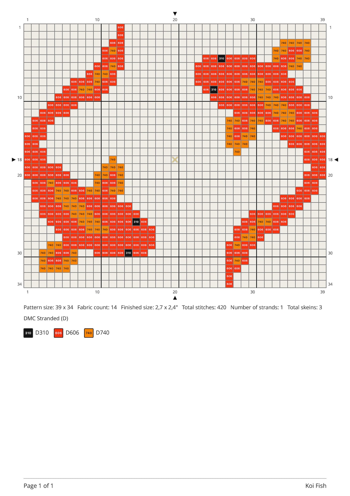Koi Fish Modern Cross Stitch Chart, Easy Embroidery Pattern, Simple X ...