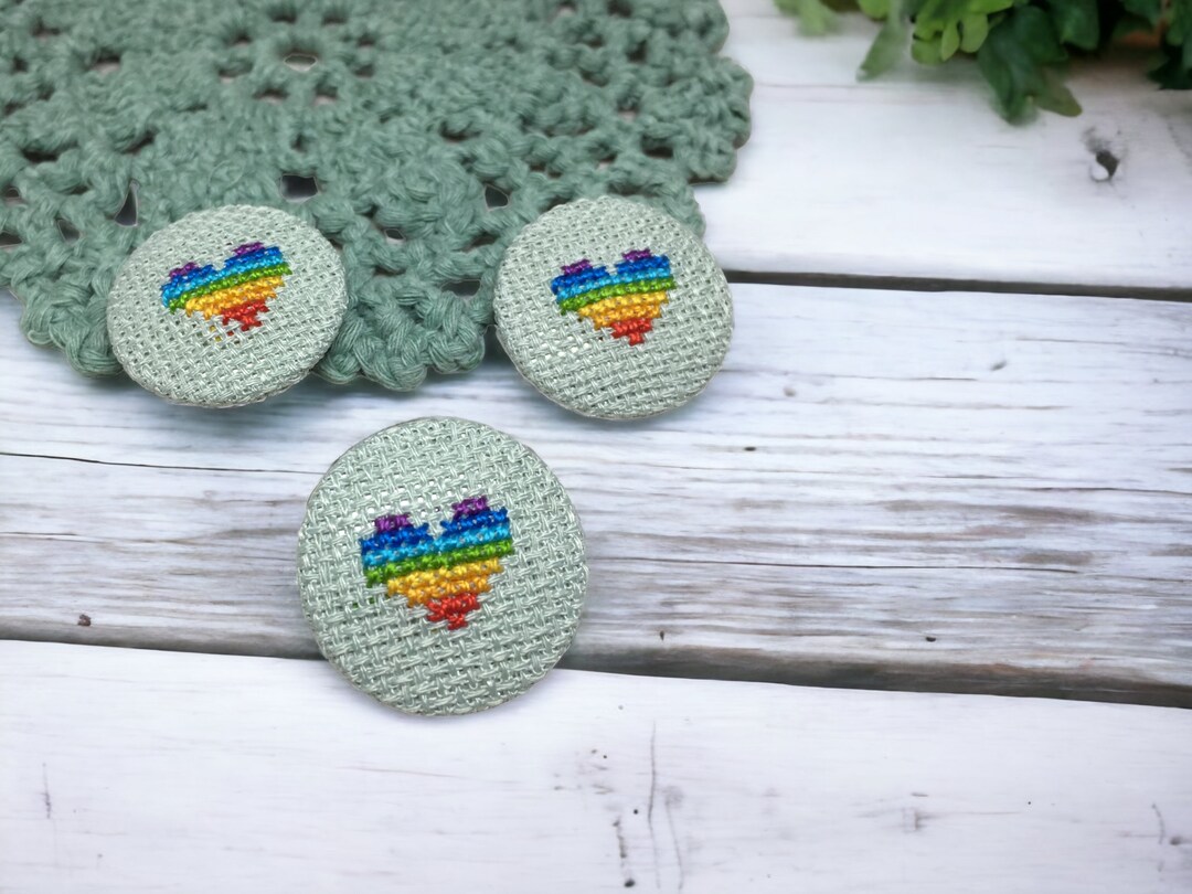 Rainbow Heart Button Set of 3, Handmade Large Assorted Button, Cross ...