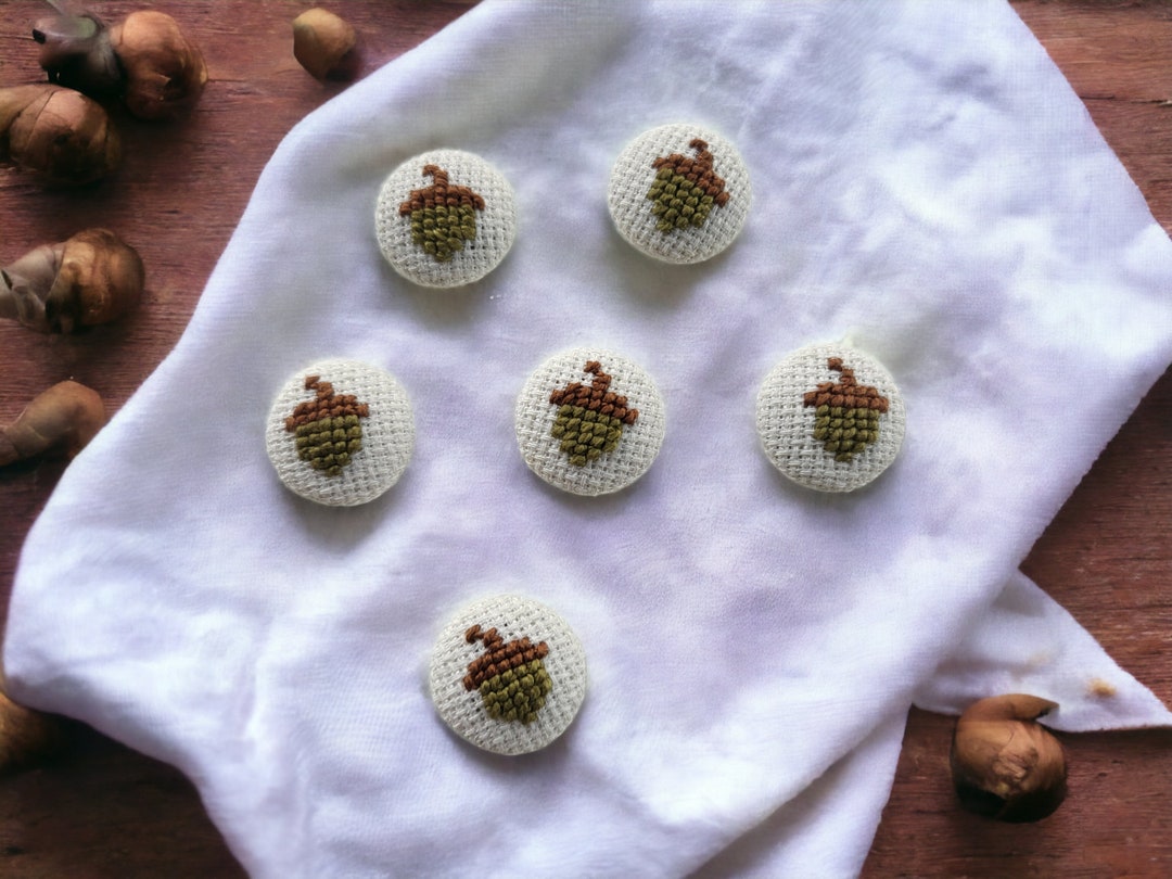 Cross Stitch Acorn Buttons for Autumnal Decorations, Set of 6, Autumn ...
