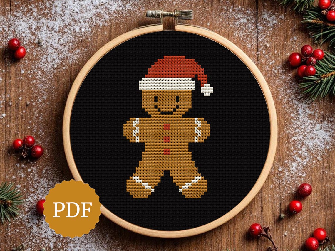 Gingerbread Man Cross Stitch Pattern, Santa Christmas Cookie PDF, Easy ...
