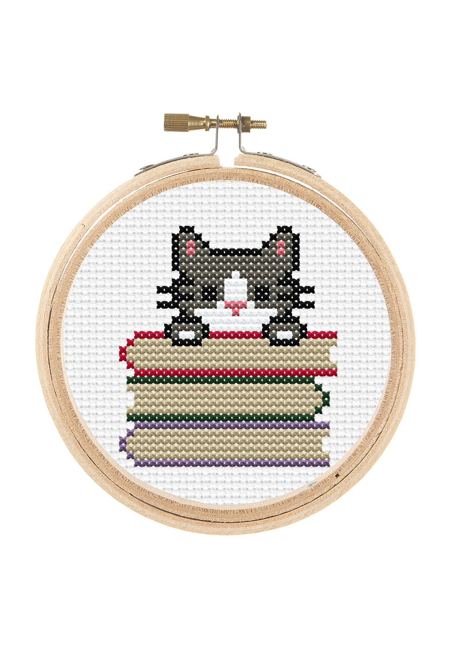 Library Cat With A Stack of Books, Modern Cross Stitch Pattern ...