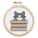 Library Cat With A Stack of Books, Modern Cross Stitch Pattern ...