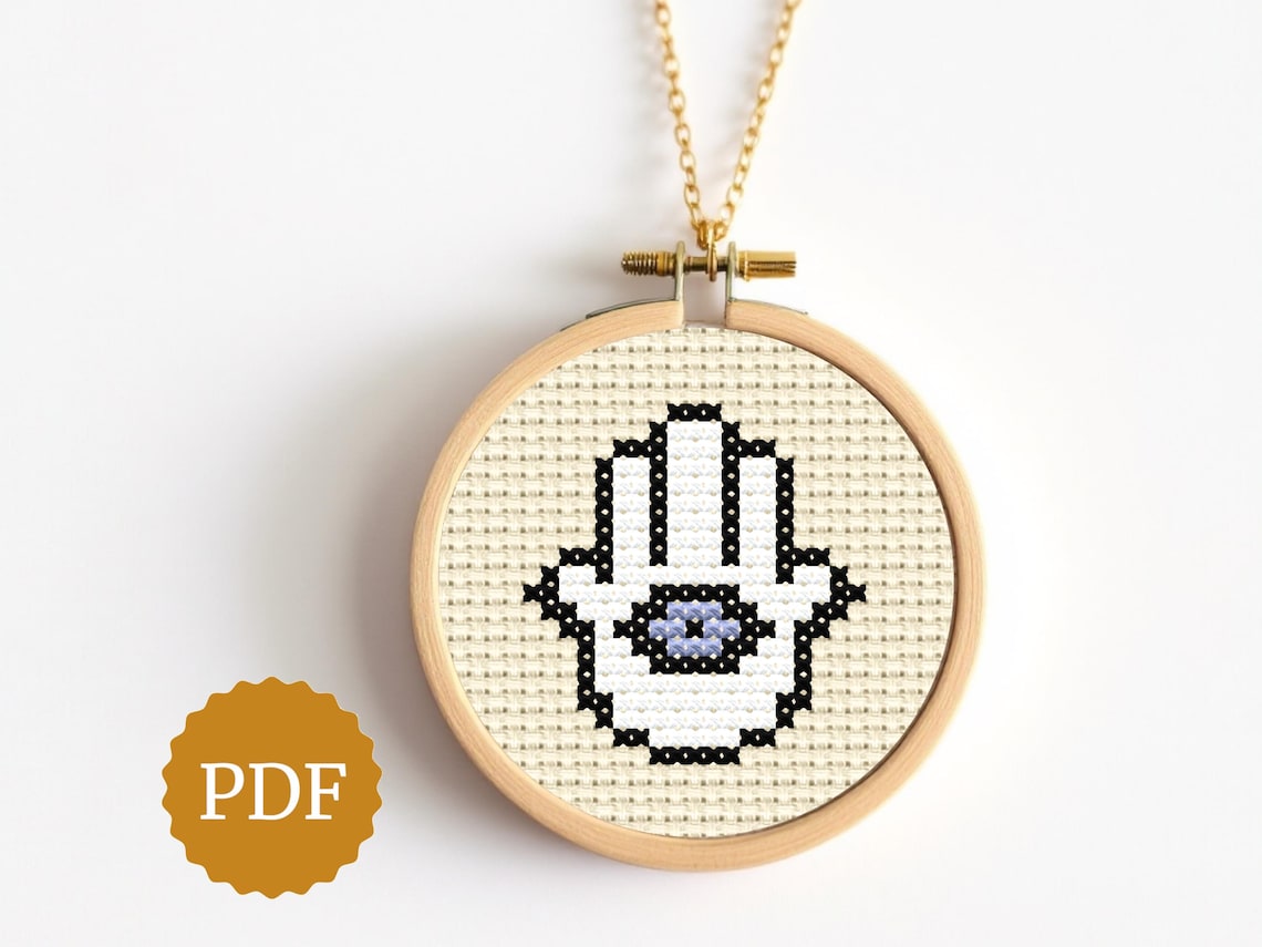 Mini Hamsa Cross Stitch Pattern, Hand of Fatima / Miriam Symbol, Tiny ...