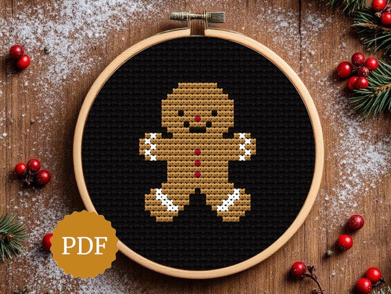 Mini Gingerbread Man Cross Stitch Pattern, Christmas Holiday Embroidery ...