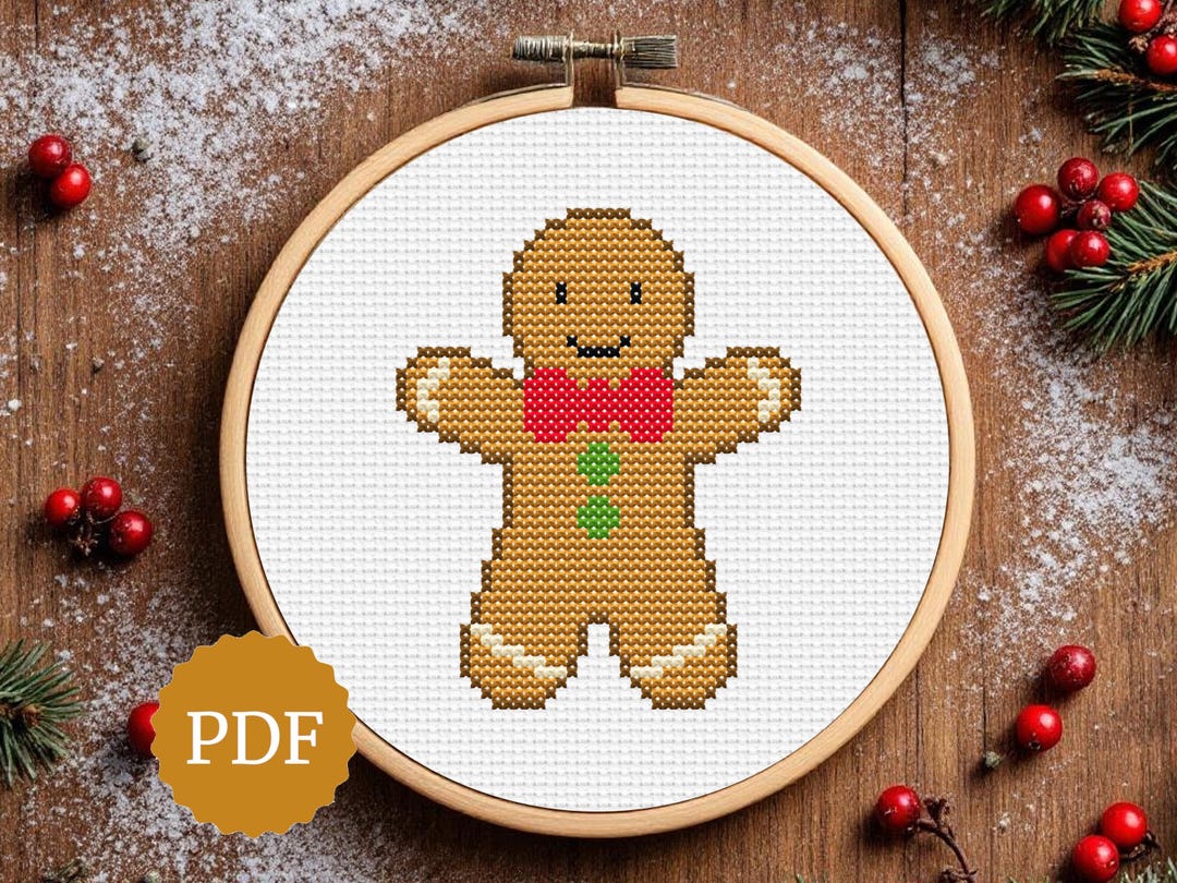 Gingerbread Man Cross Stitch Pattern PDF, Holiday Cookie Ornament ...