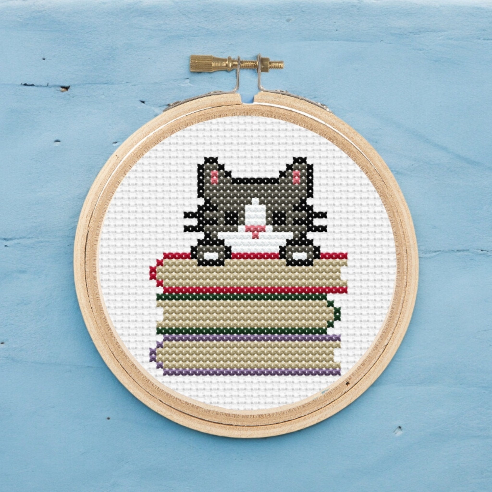 Library Cat With A Stack of Books, Modern Cross Stitch Pattern ...