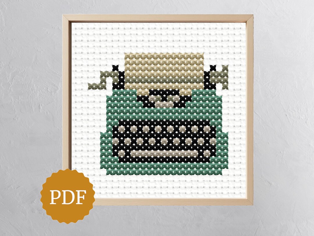 Vintage Typewriter Cross Stitch Pattern, Retro Mint Green Writer ...