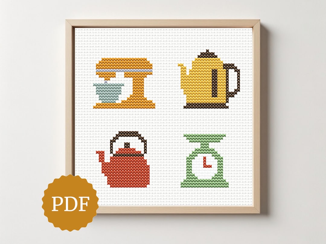 Retro Kitchen Cross Stitch Pattern, Vintage Cozy Kitchen Embroidery ...