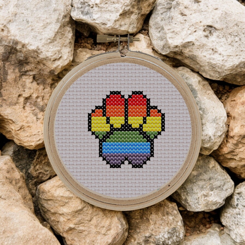 Paw Print Rainbow, Easy Embroidery Design, Mini Cross Stitch Pattern ...