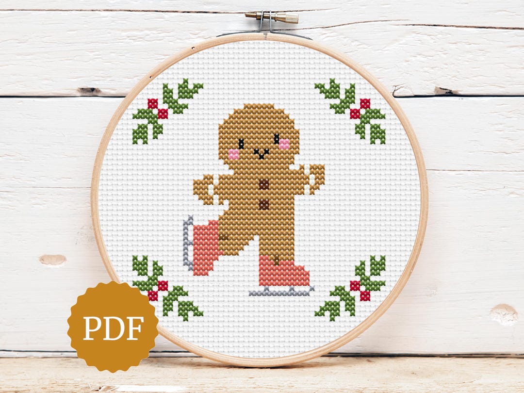 Ice Skating Gingerbread Cross Stitch Pattern – Gingerbread Man on ...