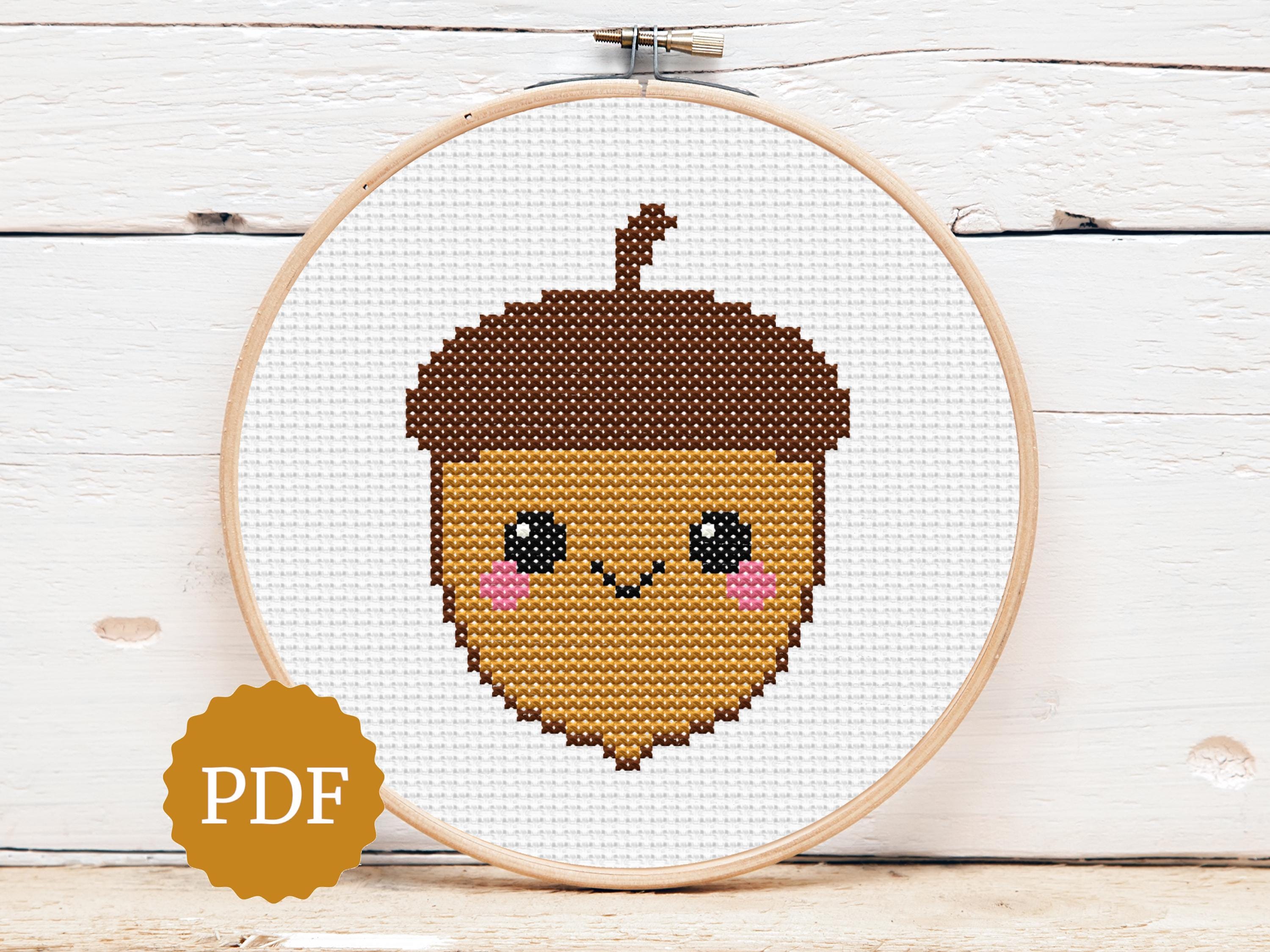 Kawaii Acorn Cross Stitch Pattern, Cute Autumn Embroidery PDF, Easy ...