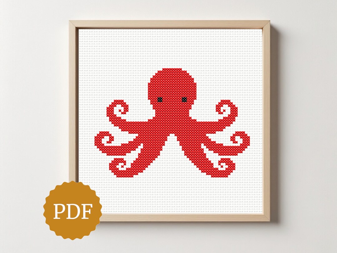 Red Octopus Cross Stitch Pattern, Mediterranean Sea Life, Coastal Home ...