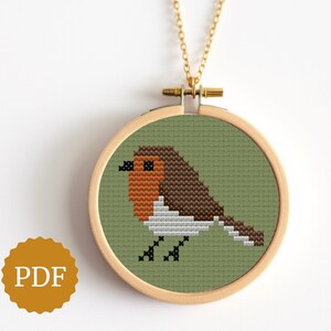 Robin Cross Stitch Pattern, Simple X Stitching, Tiny Cute Bird Motif ...
