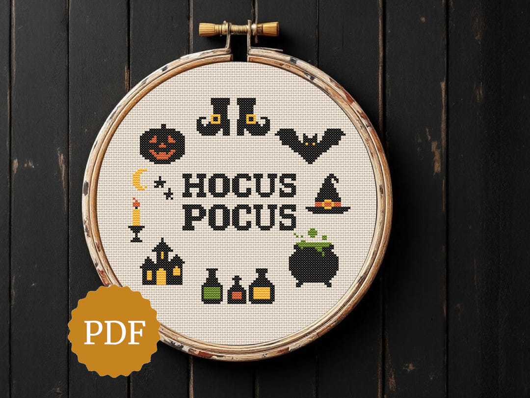 Hocus Pocus Halloween Cross Stitch Pattern PDF, Spooky Cute Sampler ...