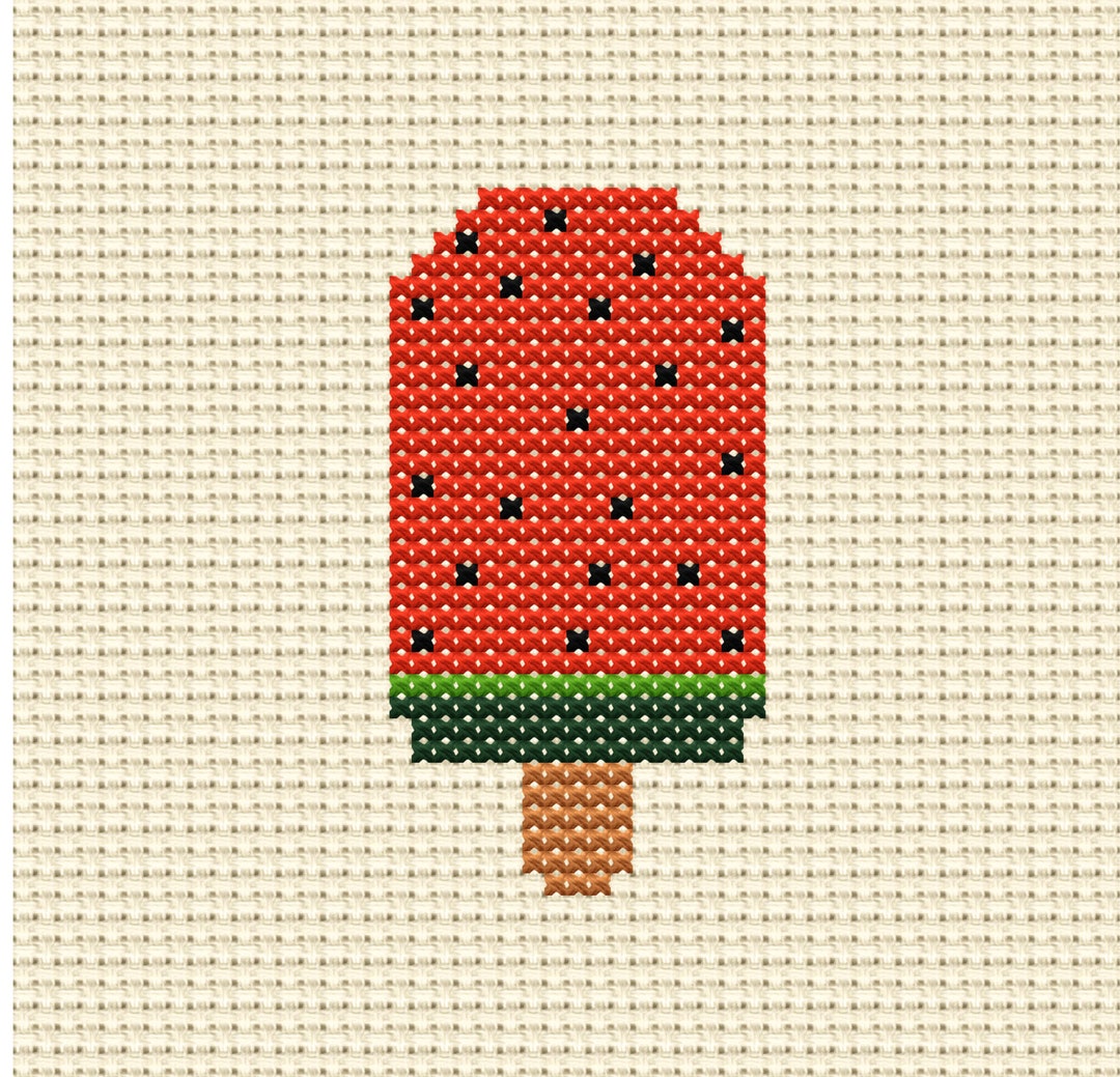 Watermelon Popsicle Cross Stitch Pattern, Easy for Beginners, Karpouzi ...